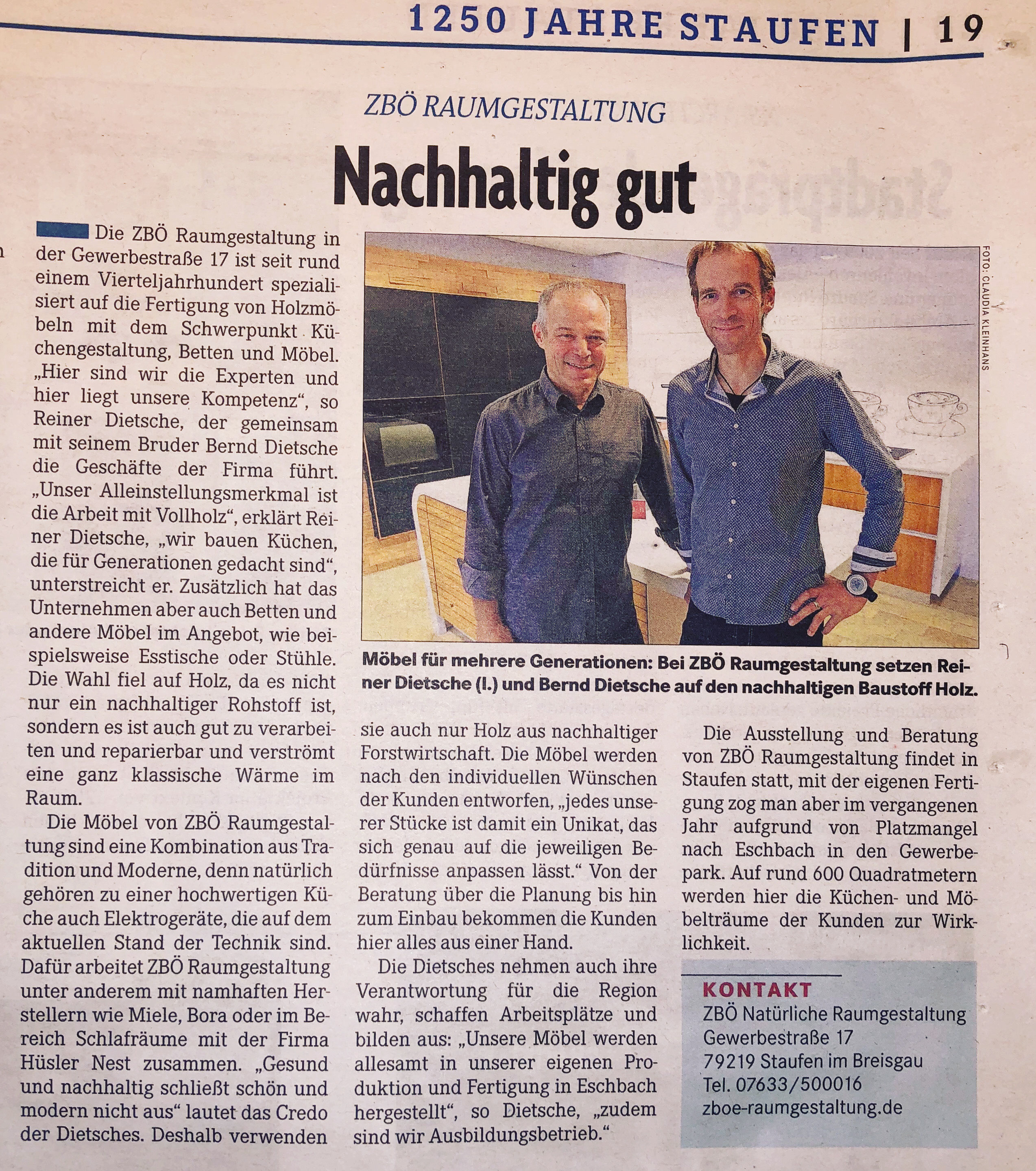 ZBÖ Raumgestaltung in der Badischen Zeitung - ZBÖ Raumgestaltung