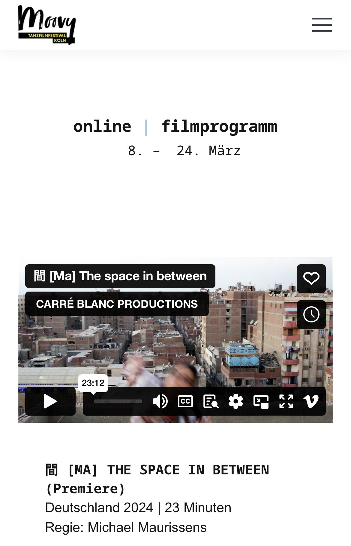 Online Filmprogramm des Moovy Tanzfilmfestivals Köln - Tanz, Ballett ...