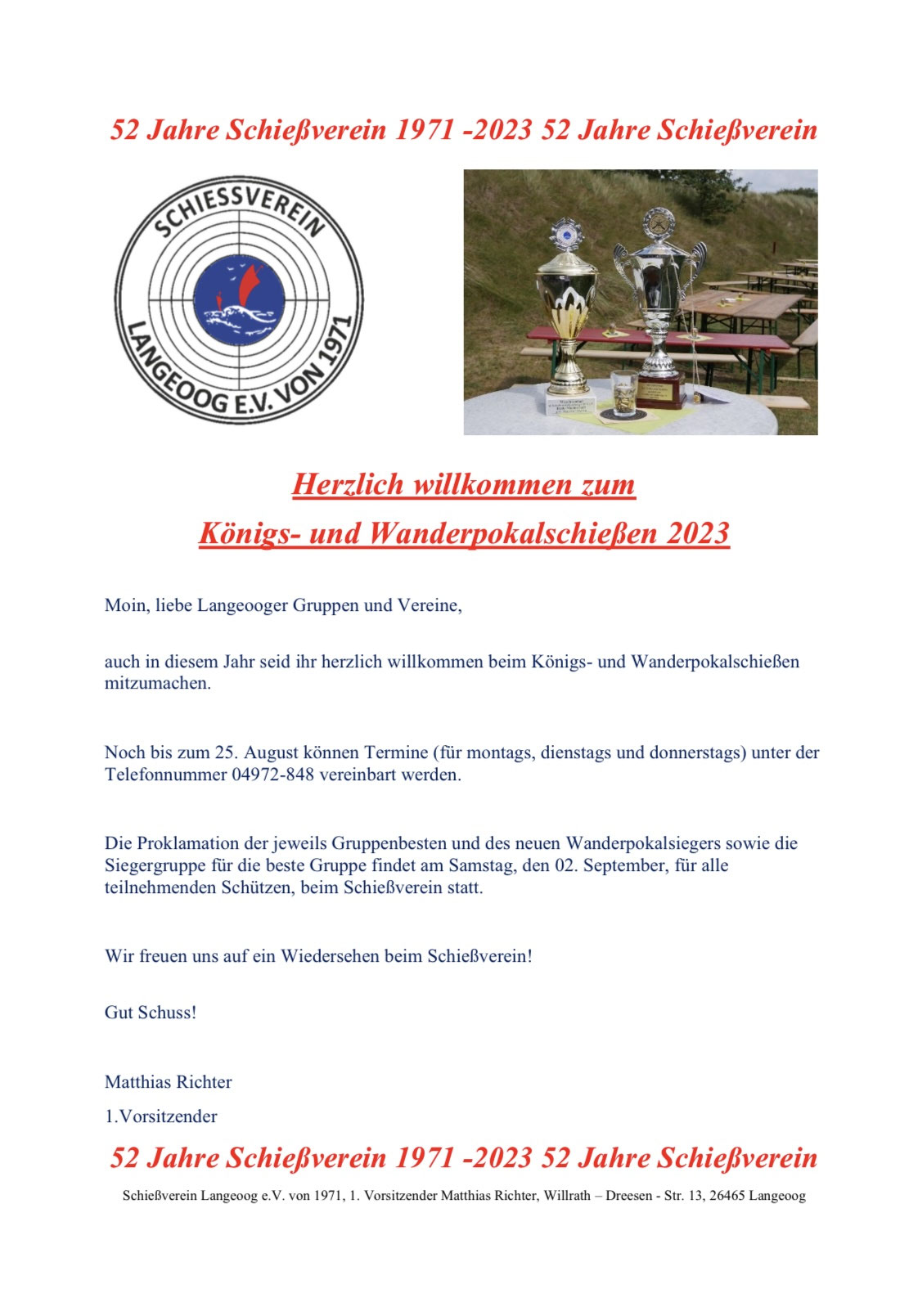 Einladung zum Wanderpokal- und Königsschießen der Langeooger Gruppen ...