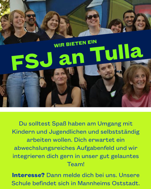 FSJ 24/25 an Tulla - Join our Team! - Tulla Realschule Mannheim