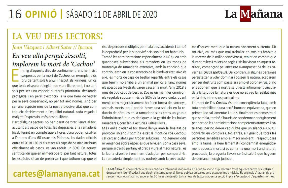 EN VEU ALTA PERQUÈ S'ECOLTI, IMPLOREM LA MORT DE L'ÓS CACHOU ‼ - SOS ...