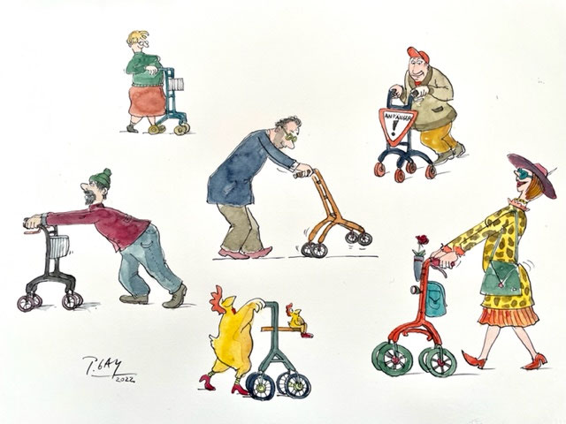 Neue Rollatormotive von Peter Gaymann - Rollator-Club
