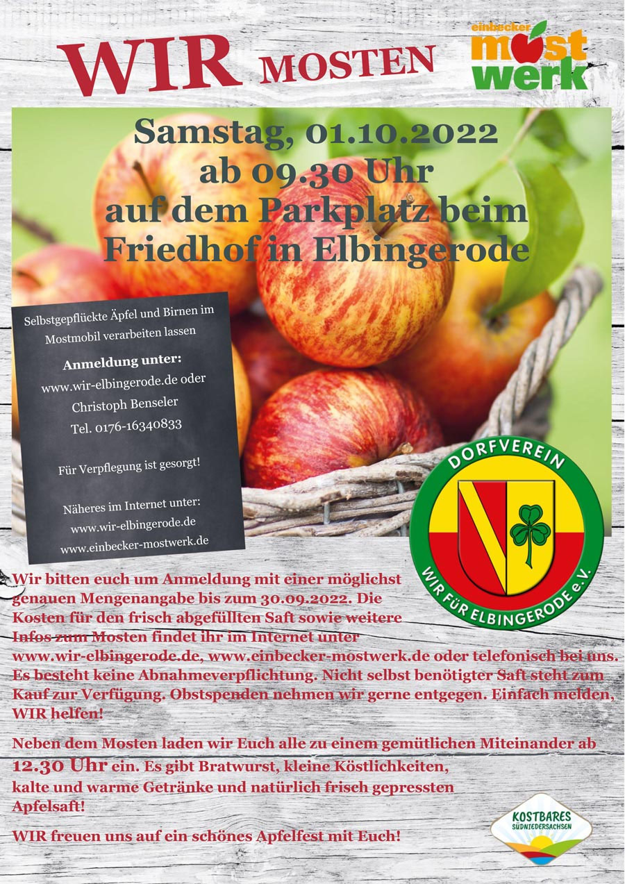 Neues zu WIR MOSTEN - Apfelfest am 1.10. in Elbingerode! - wir-fuer ...