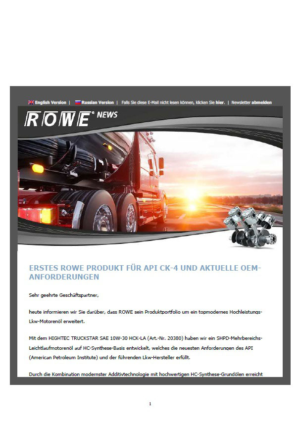 Rowe Hightec Truckstar SAE 10W-30 HCK-LA - Öle, Fette und Schmierstoffe