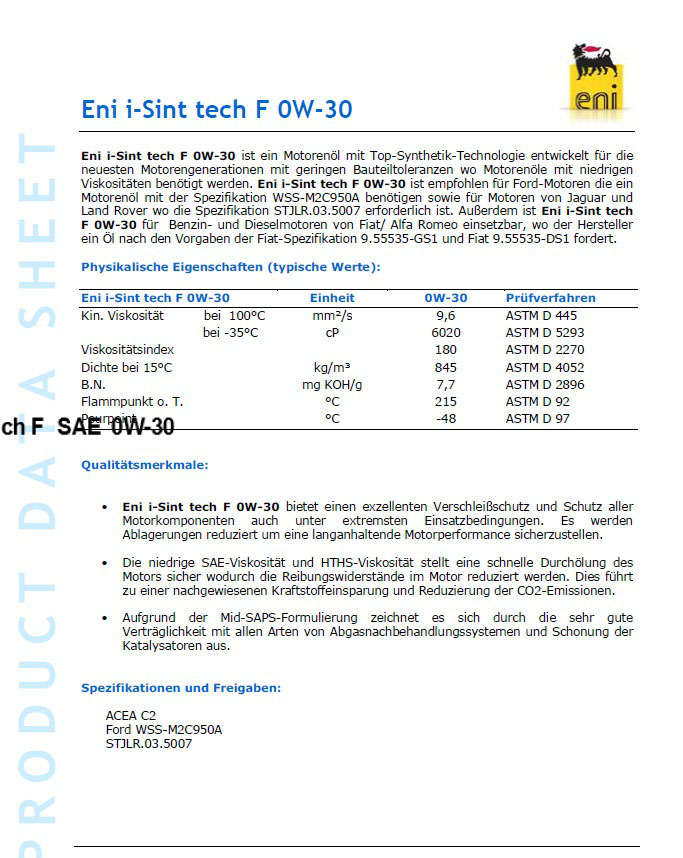 eni i-Sint tech F SAE 0W-30 - Öle, Fette und Schmierstoffe