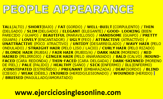 Ejercicio adjetivos descriptivos en inglés - Ejercicios inglés online