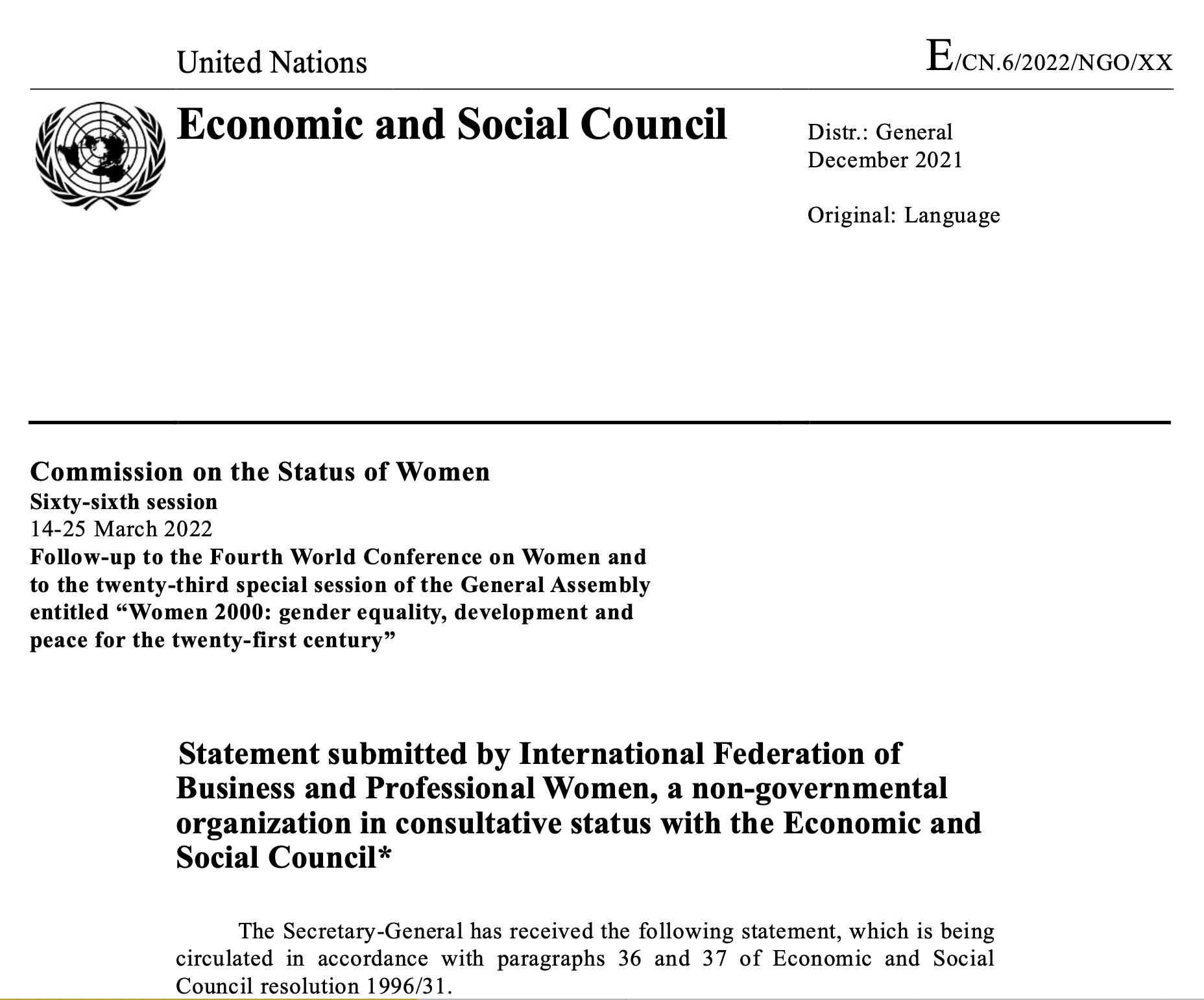 CSW66 - Written Statement - BPW International