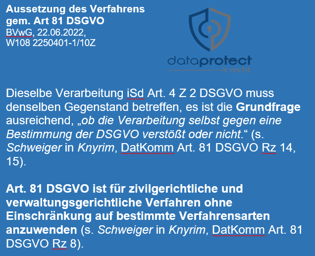 Aussetzung des Verfahrens gem Art 81 DSGVO - dataprotect ...