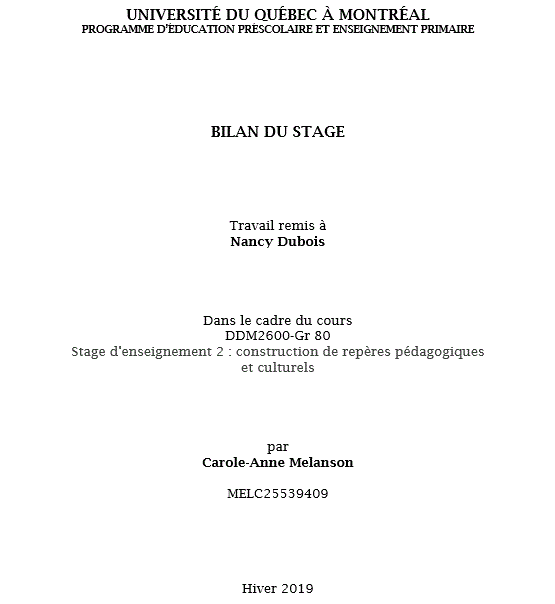 Bilan stage 2 - Site de carole-annemelanson