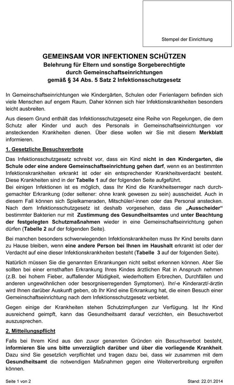 Belehrungen gemäß Infektionsschutzgesetz - Beethovenschule ...