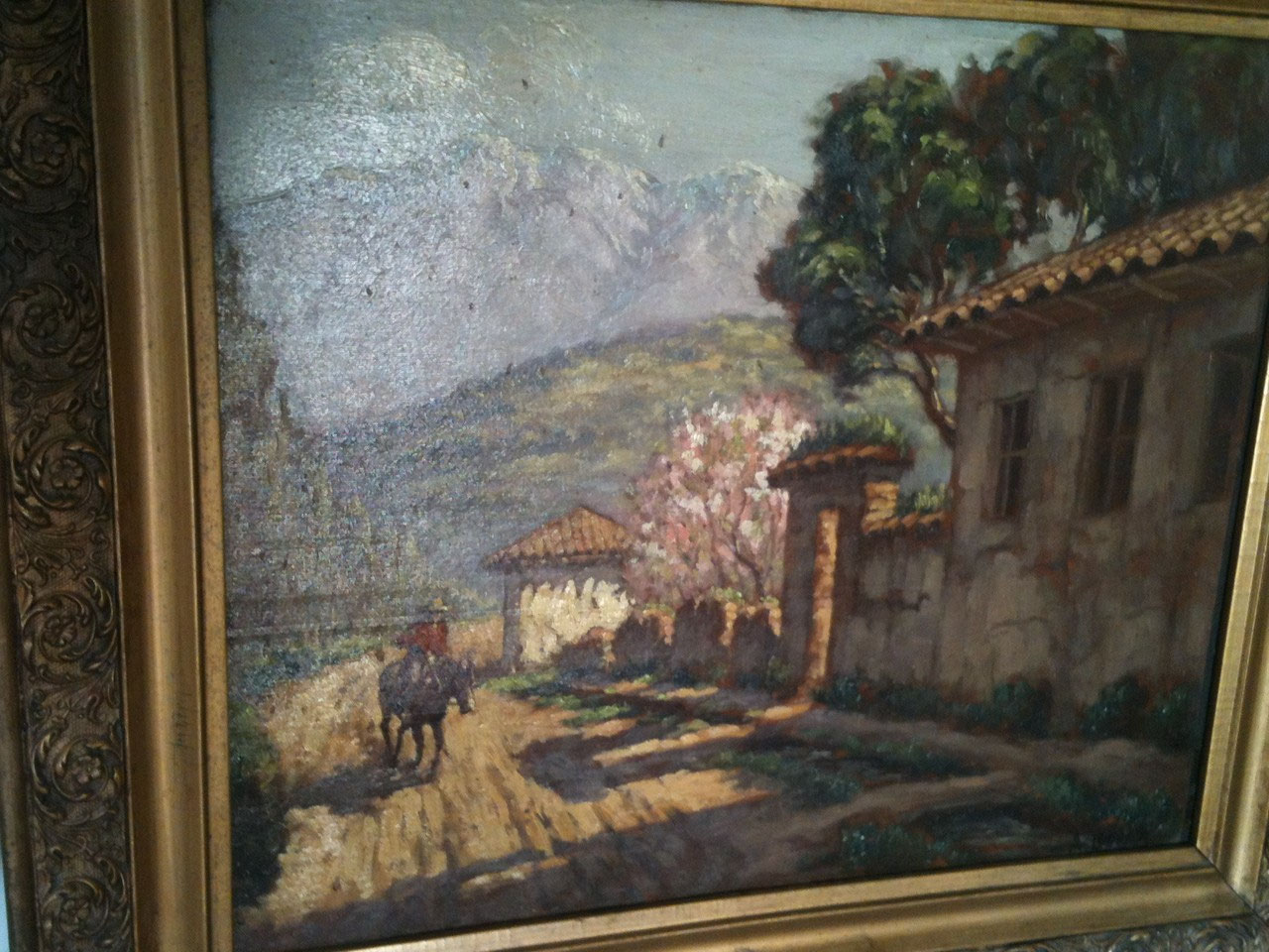 Cuadro paisaje campo con cordillera. Autor: Alfredo Lobos Aranguiz ...