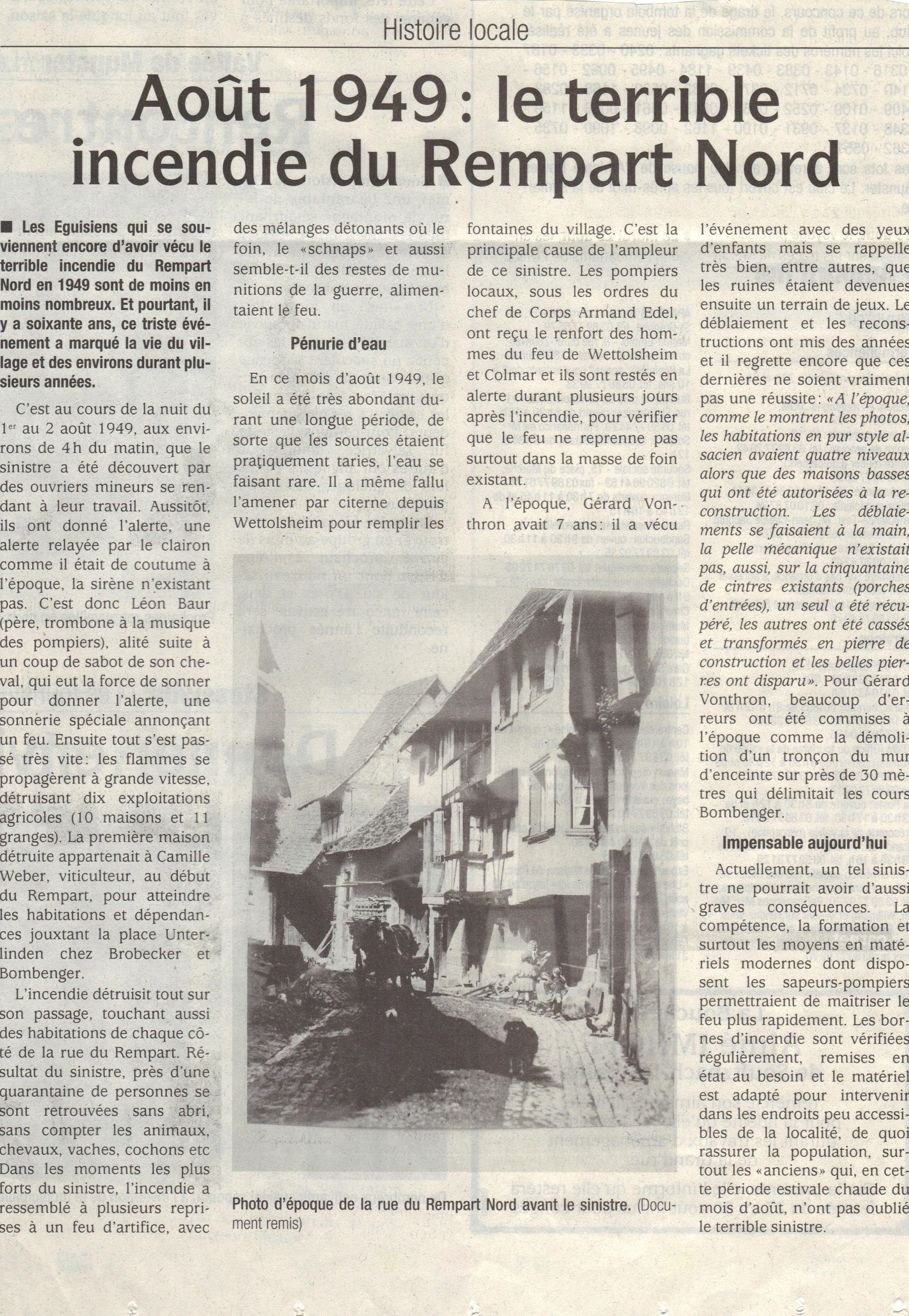 Août 1949 : L'incendie du Rempart Nord - Site de aupieddestroischateaux