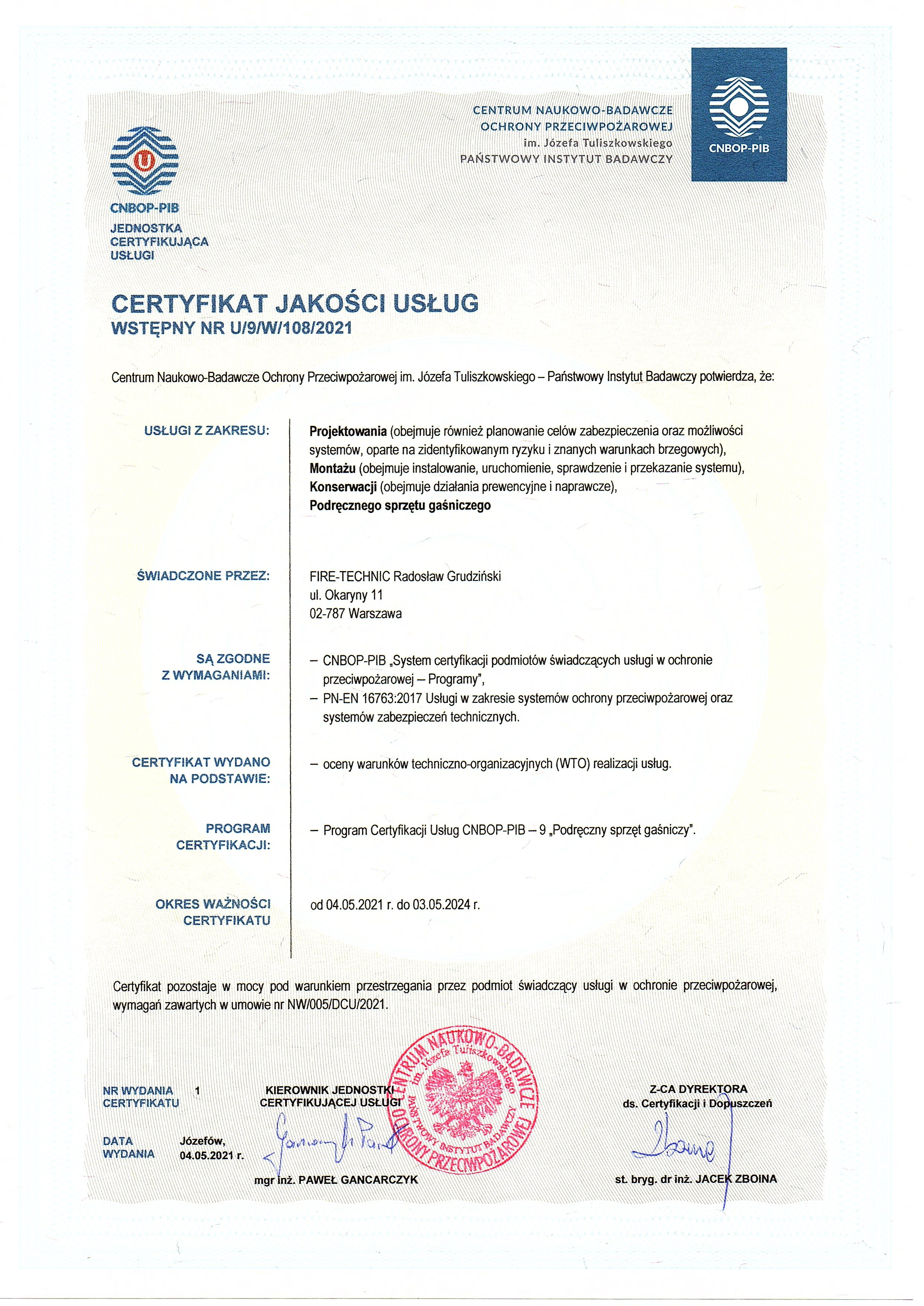 Certyfikaty - Fire-Technic