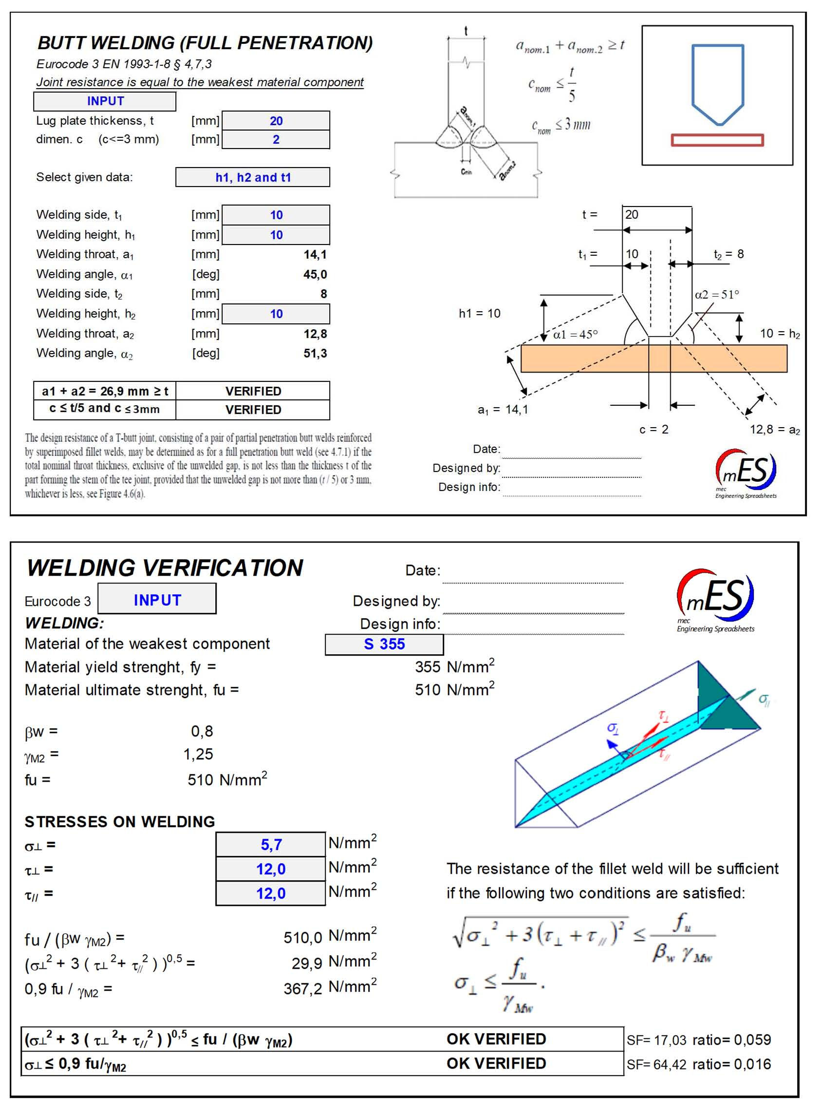 Verification of welding - mec Engineering Spreadsheets