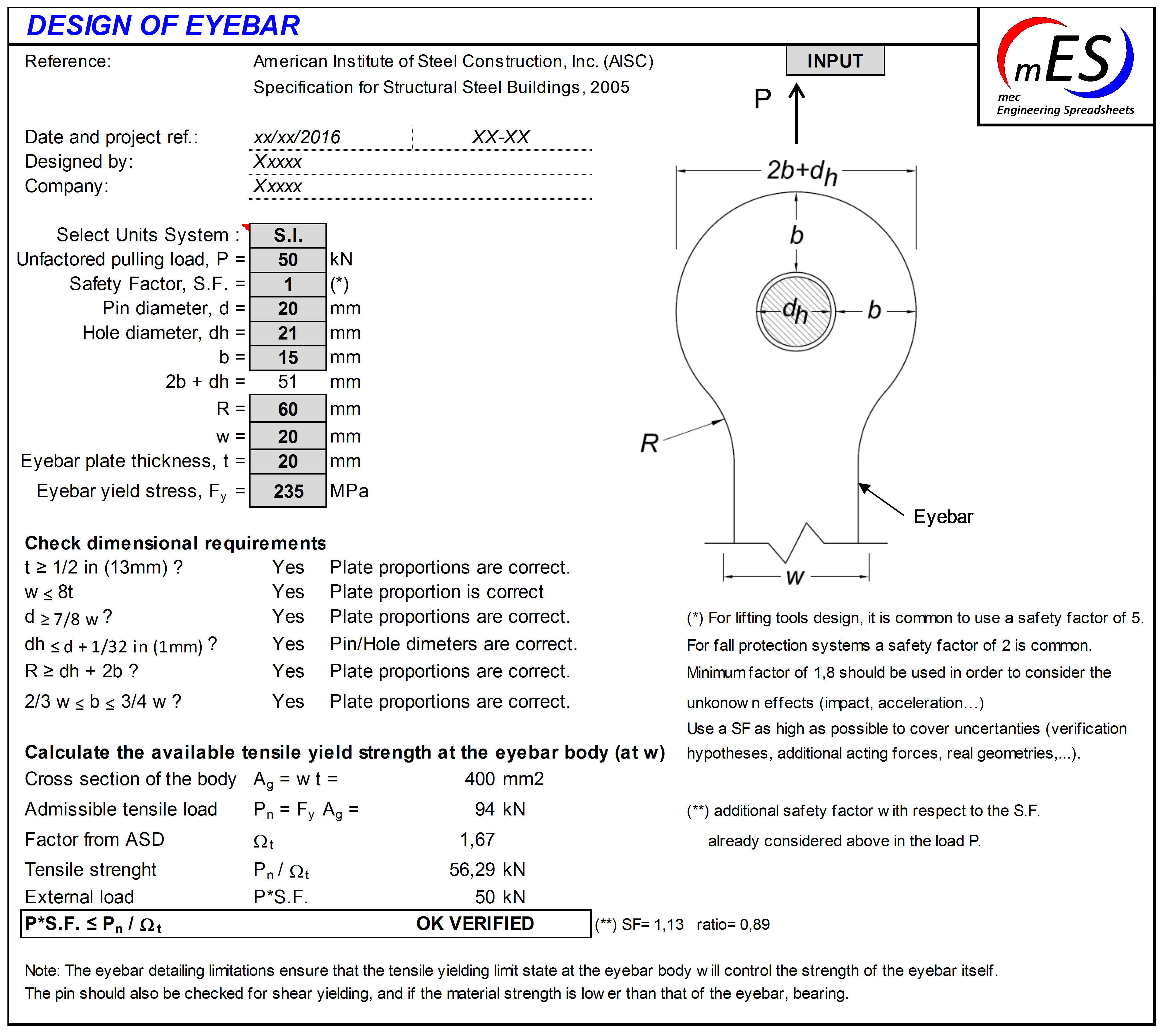 Eyebar design - mec Engineering Spreadsheets