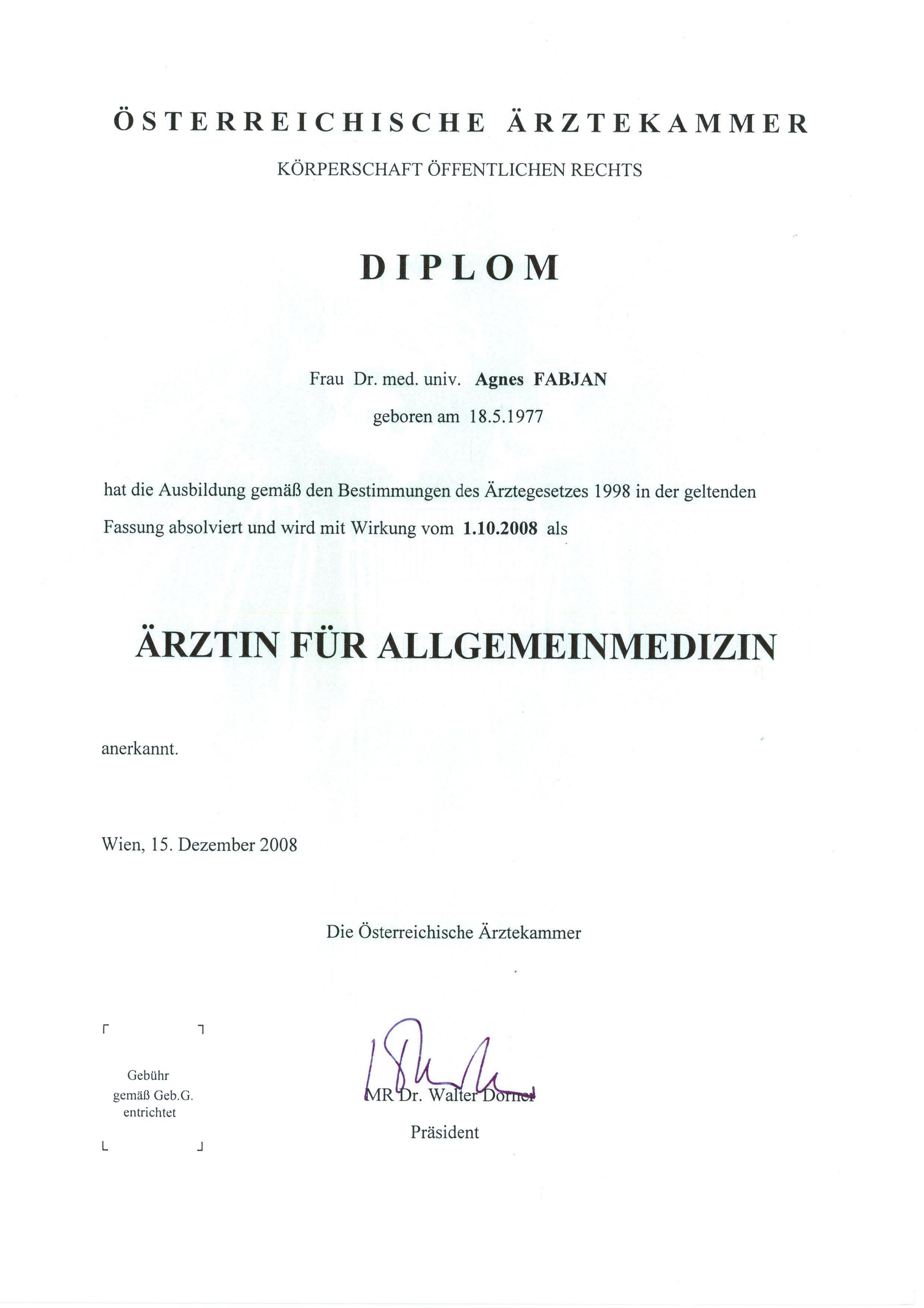 Dr. Fabjan - Dr. Agnes Fabjan-Lerch, Praktische Ärztiin