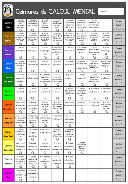 CEINTURES de CALCUL MENTAL - laclasse2delphine