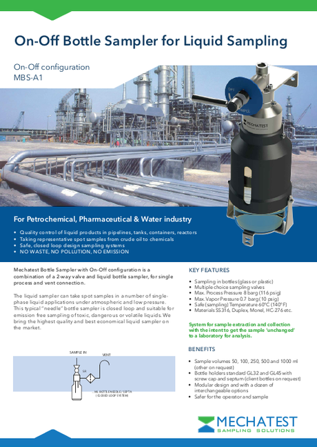 LIQUID SAMPLING SYSTEMS - ON-OFF LIQUID SAMPLER - Mechatest Liquid and ...