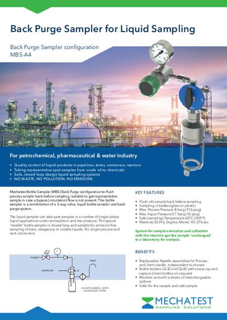 LIQUID SAMPLING SYSTEMS - BACK PURGE LIQUID SAMPLER - Mechatest Liquid ...