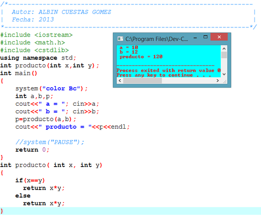 FUNCIONES EN C/C++ - ALBIN CUESTAS GOMEZ