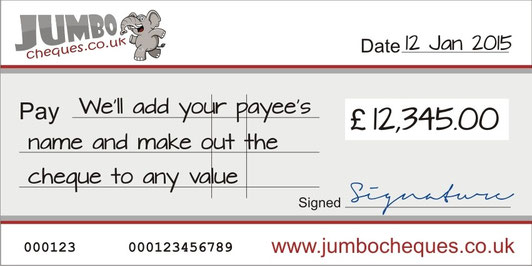 Customised Design Jumbo Cheques - The Home of Big Presentation Cheques