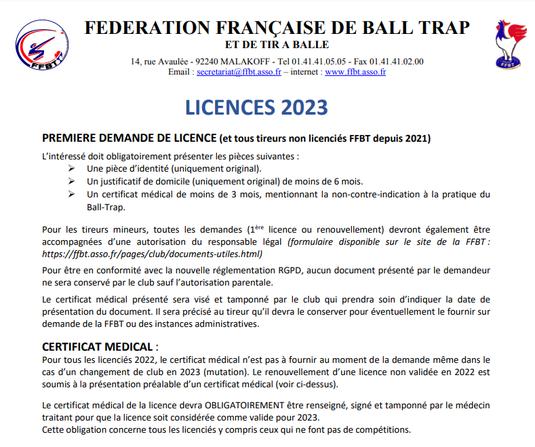 CALENDRIER FFBT 2023 - Site du btc pons
