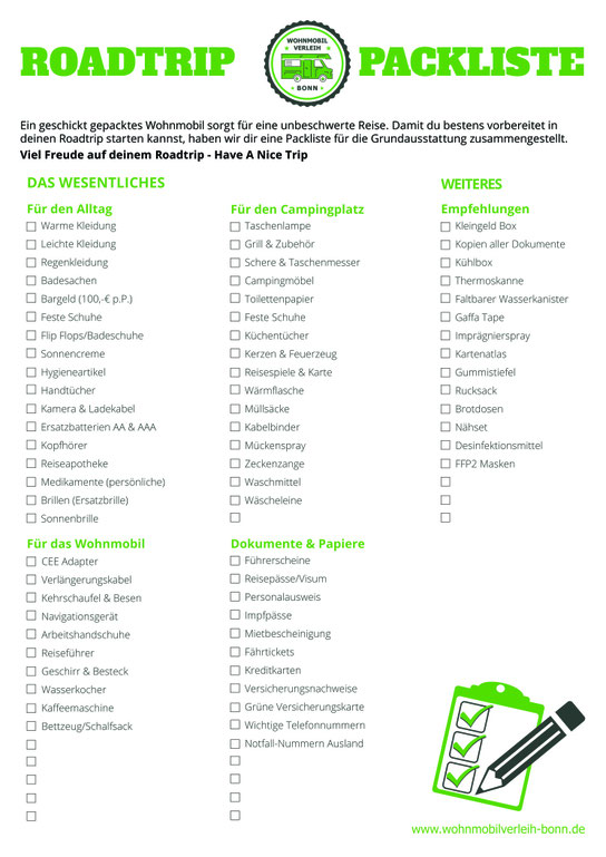 Roadtrip Packliste - sedlatscheks Webseite!