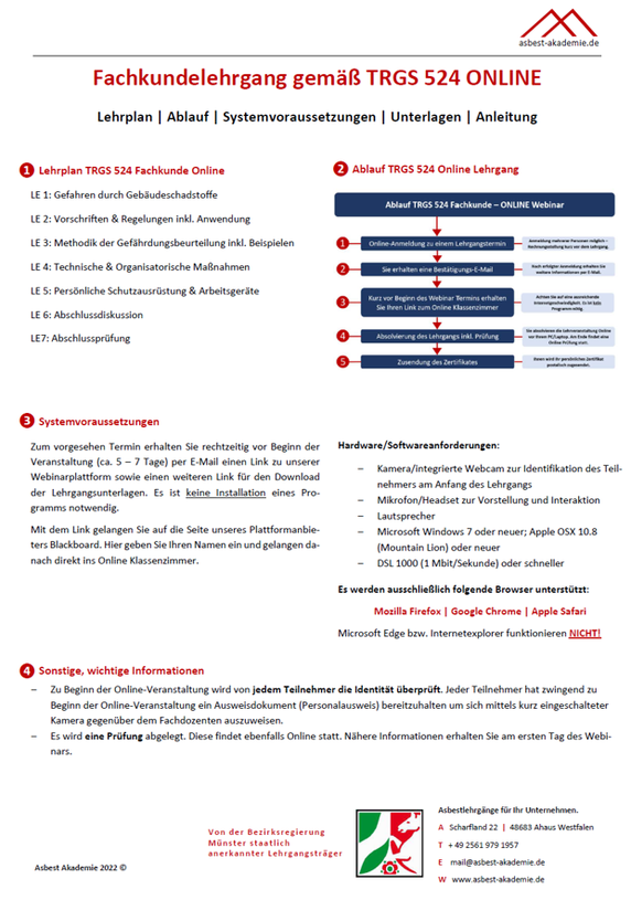 TRGS 524 Lehrgang ONLINE WEBINAR - www.asbest-akademie.de