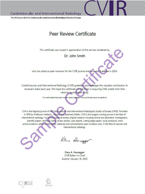 Peer Review Certificate - CVIR - Official journal of CIRSE on ...