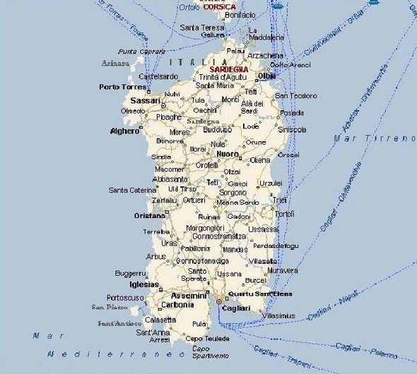 Sardegna cartina utile mari strade città - Pianeta Alghero
