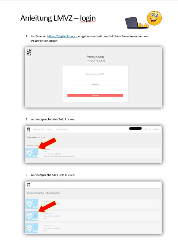 Anleitung LMVZ - Login - Website 5. Klasse Risi