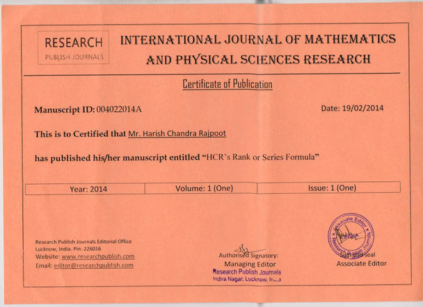 Mathematical Legacy of Harish Chandra Rajpoot - hcrajpoot