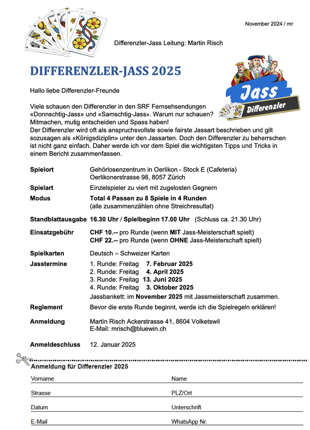 Differenzler-Jass 2023 - Gehörlosen- und Sportverein Zürich