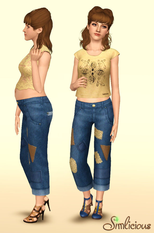 Cropped Patchwork Jeans - Custom Content for the Sims 3 by Simlicious