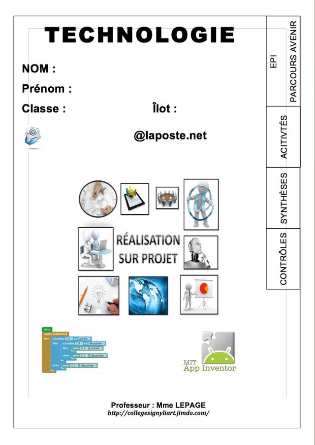 Création de la page de garde du classeur de Technologie ...