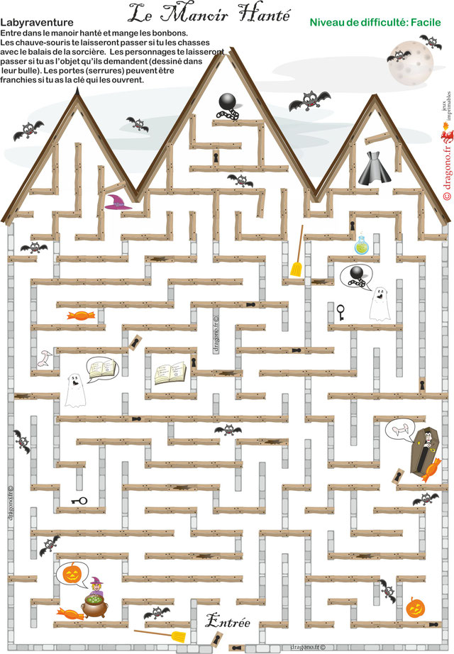 LABYRINTHE à IMPRIMER pour HALLOWEEN - dragono.fr