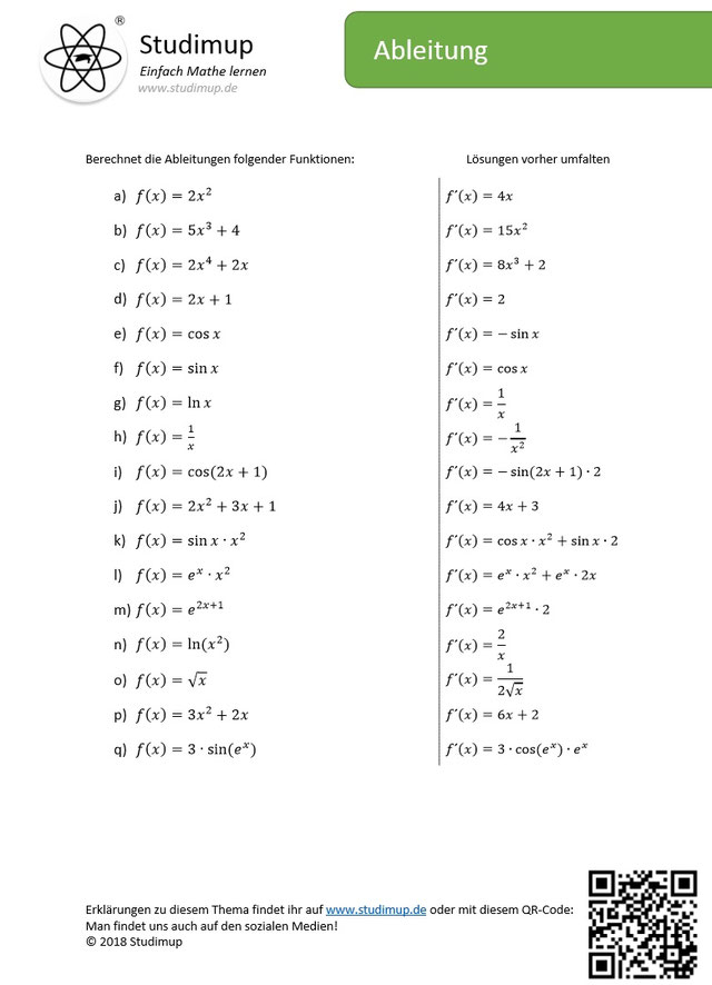 Arbeitsblätter zur Ableitung - Studimup.de