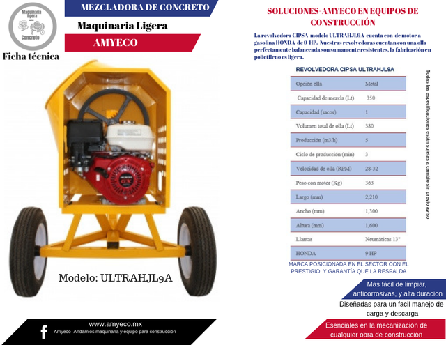 Revolvedora CIPSA linea Ultra 10 De 1 Saco Con Motor HONDA De 9 HP ...