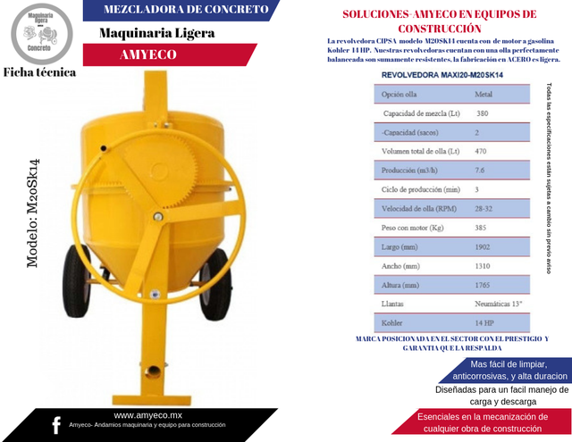 Revolvedora CIPSA MAXI 20 De 2 Saco Con Motor KOHLER De 14 HP ...