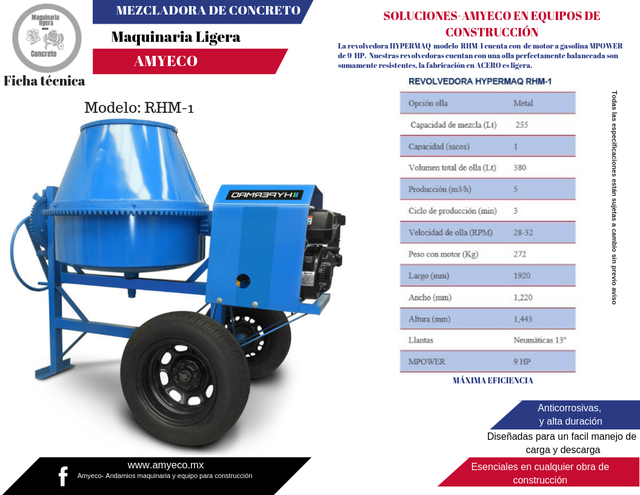 Revolvedora Profesional De 1 Saco Accionada Por Motor MPOWER De 9 HP ...