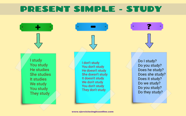 Presente simple verbo STUDY en inglés - Ejercicios inglés online