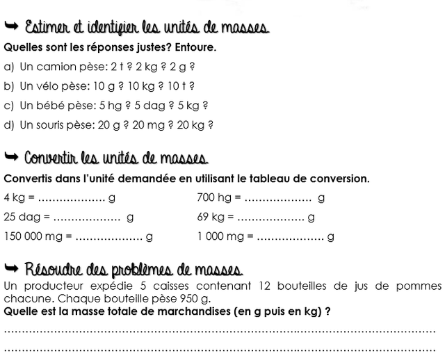 Les mesures de masse - Site de danslaclassedemadamelemesle