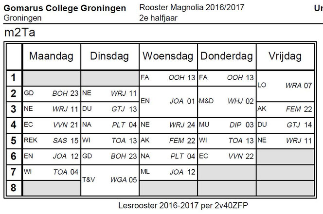 Rooster en lestijden - Klas 2Ta - de leukste klas van de Magnolia!