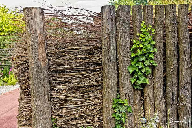 Gefüllter Totholzzaun nach Art des Hauses - Wildbienenschutz im Naturgarten