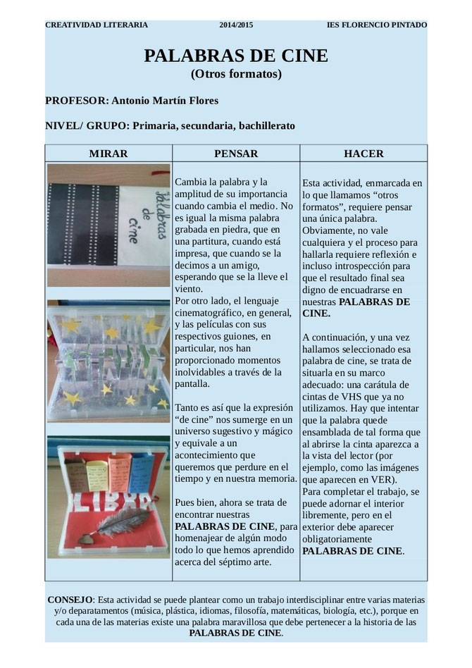 PALABRAS DE CINE - Página web de lecturacreativaenmiaula