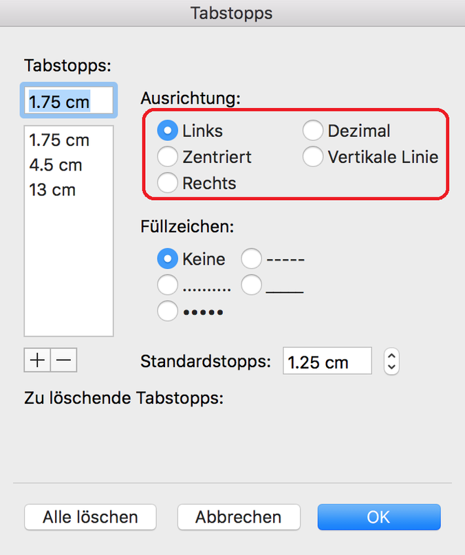 8 Tabulatoren - wordformacs Webseite!