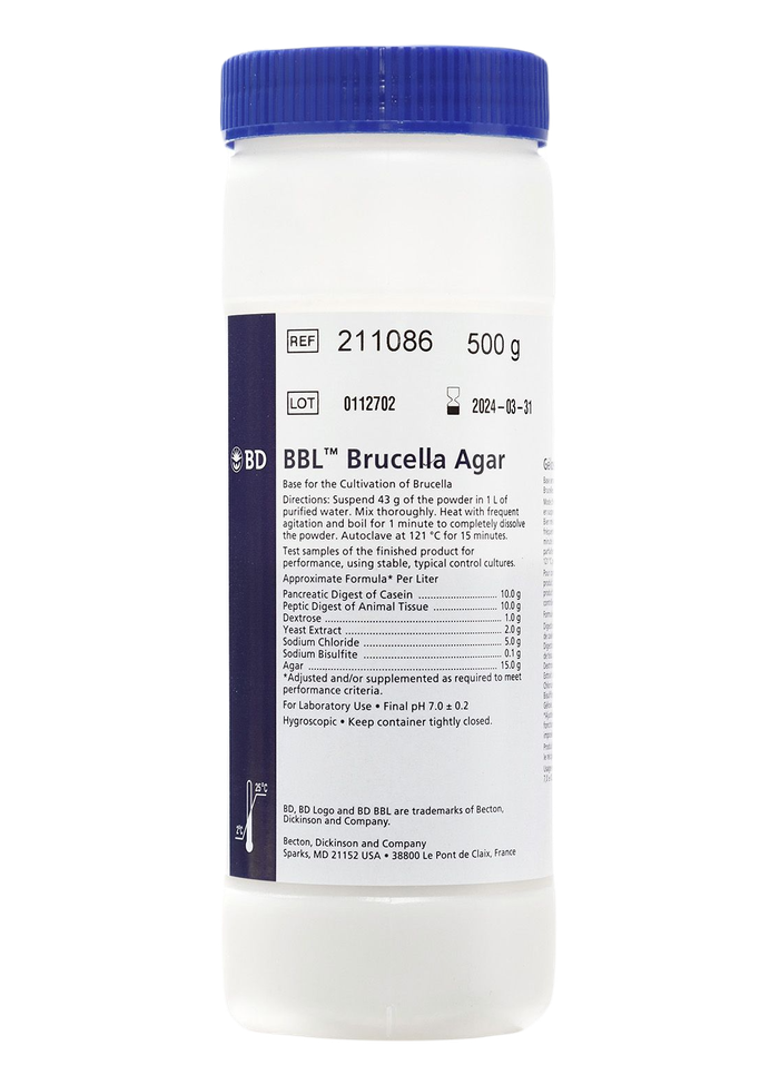 211086 BD BBL™ Agar Brucella, 500 g - PROQUISUR- Material de ...