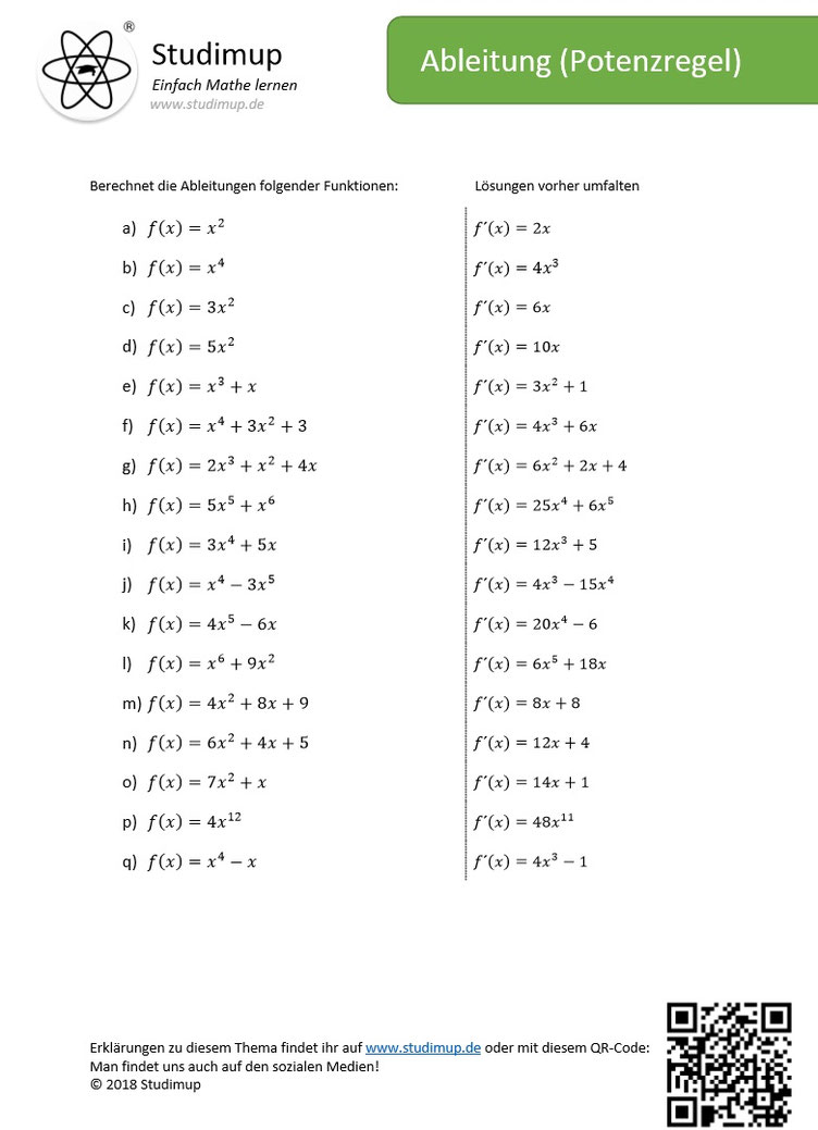 Arbeitsblätter zur Ableitung - Studimup.de