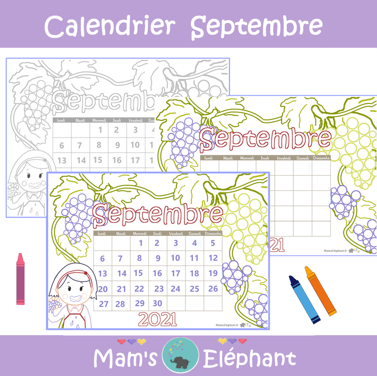 Calendrier coloriage septembre - Mam's Elephant ! | Box activités 2-6 ans