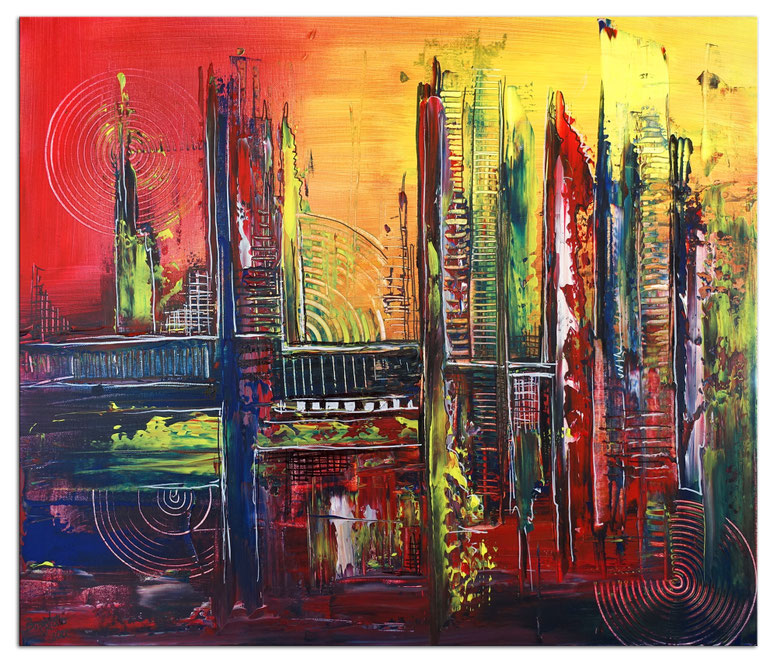 Abstrakte Malerei gelb blau rot Kunst Bild abstrakt - Burgstaller